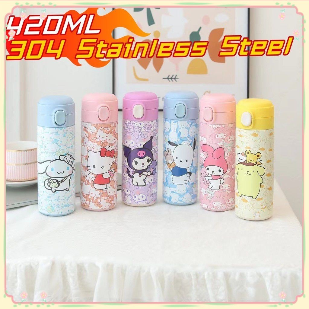 420ml Sanrio ขวดเก็บความร้อน 304 ถ้วยน้ำสแตนเลสเด็กแบบพกพาขวดกีฬากลางแจ้งสะดวกถ้วยเด้ง ...
