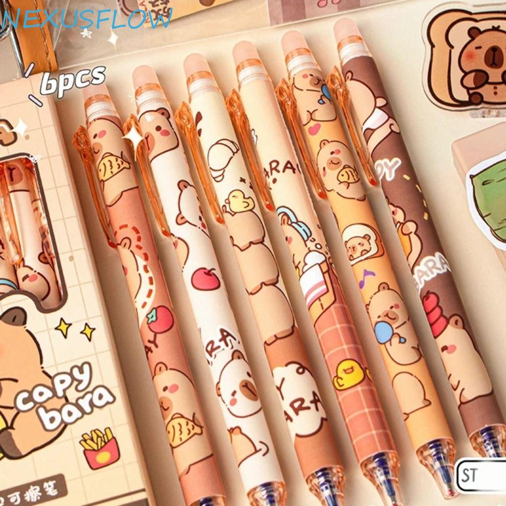 Nexusflow 6 ชิ้นปากกาเขียนน่ารัก,ความงาม Kawaii Capybara Erasable ปากกา, INS หมึกสีฟ้าการ์ตูน 0. ...