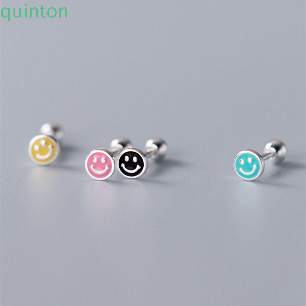 Quinton Smile Face ต่างหู Lady รอบ Mini Stud ต่างหู Retro บุคลิกภาพหวาน ...