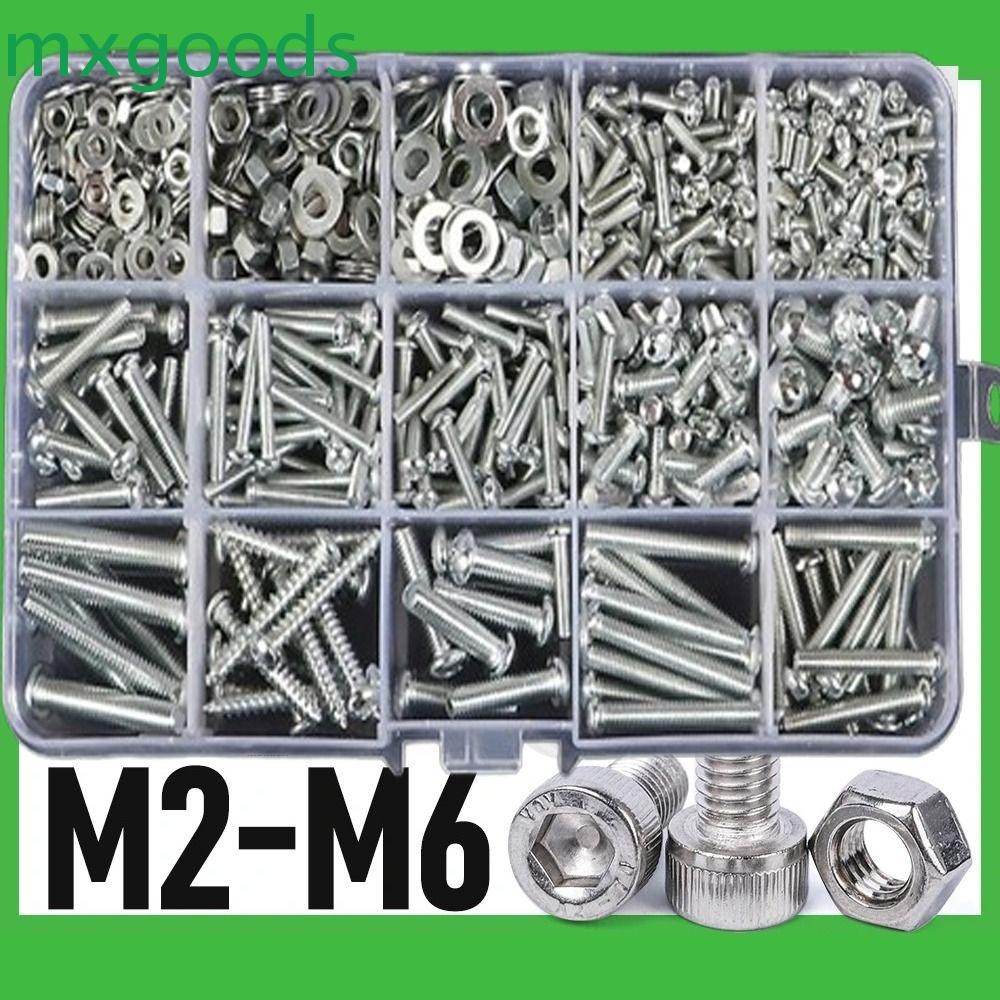 Mxgoods สกรูน็อตปะเก็นชุด,ทนทานรอบหัวข้ามสกรูซ็อกเก็ตหมวกหัวสกรู Bolt Nut ชุด, M2 M3 M4 M5 M6 ทน ...