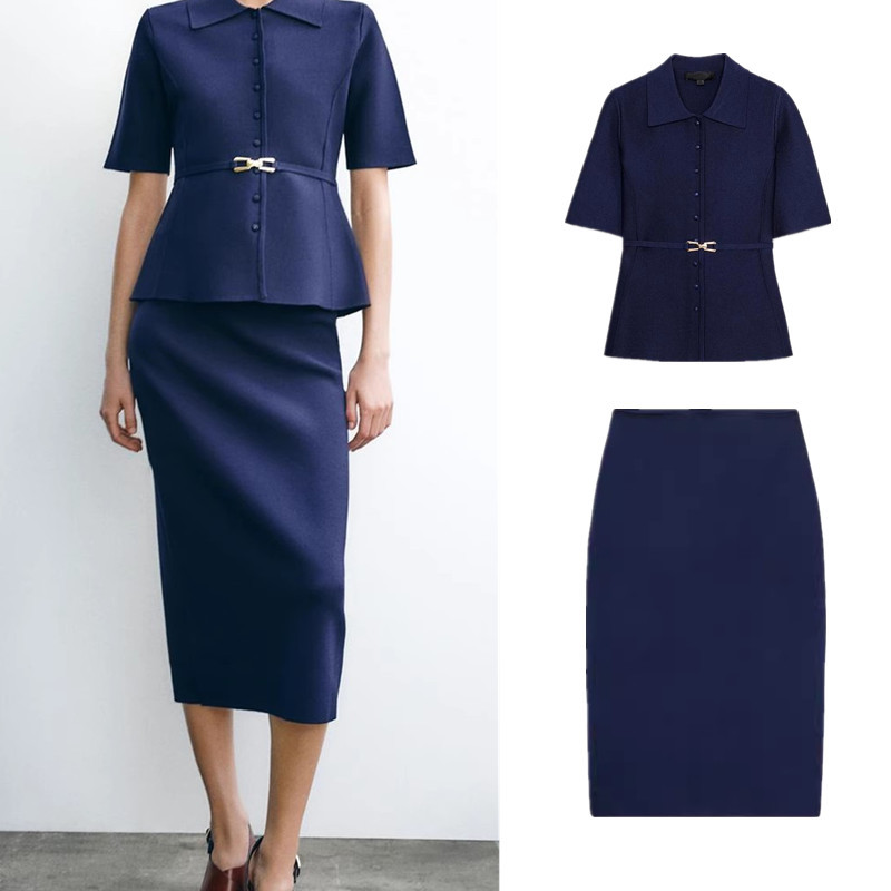 กระโปรงเอวสูงซาร่า9598055 พร้อมเข็มขัดแจ็คเก็ตถักแขนสั้น9598054 ...