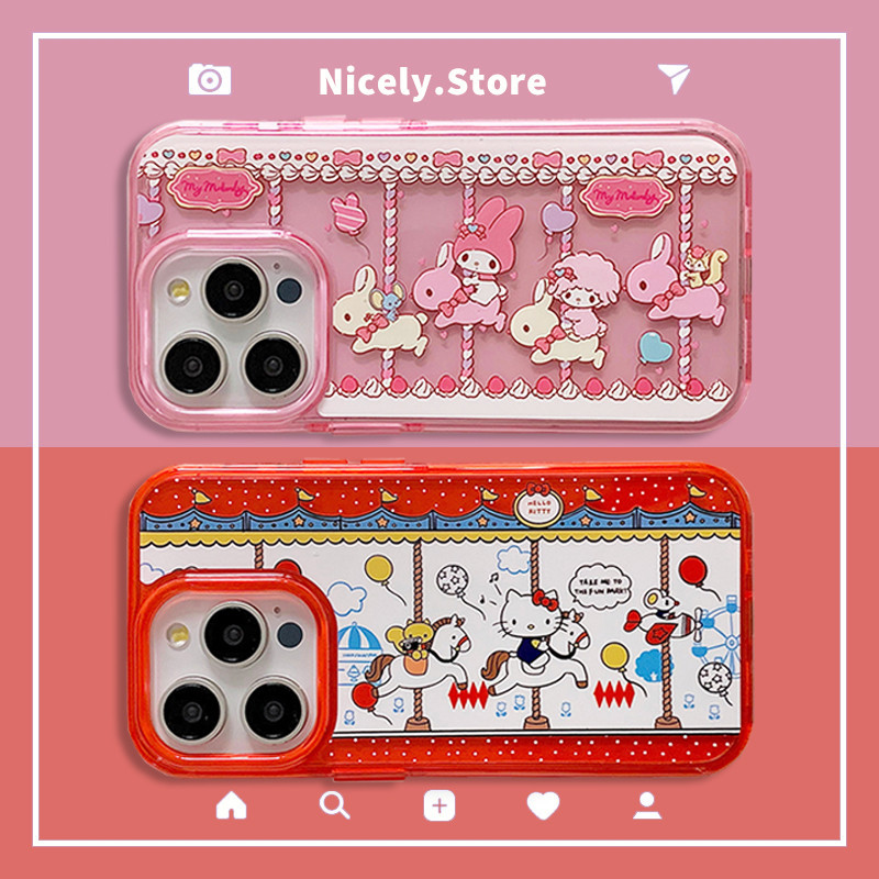 Kawaii Melody Hello Kitty Carousel Hard เคสโทรศัพท์สําหรับ iPhone 15 14 ...