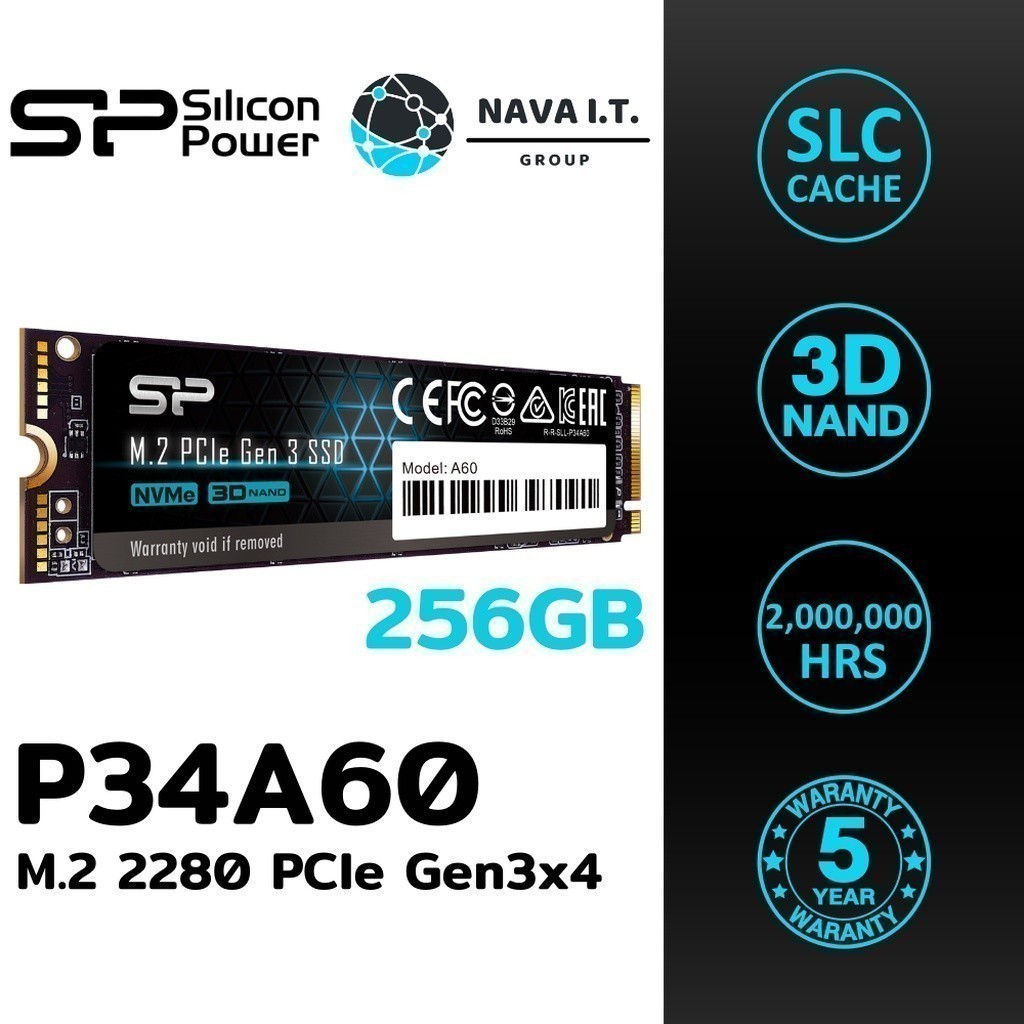 ⚡️กรุงเทพฯด่วน1ชั่วโมง⚡️ SILICON POWER A60 P34 M.2 PCLE GEN 3 SSD 256 ...