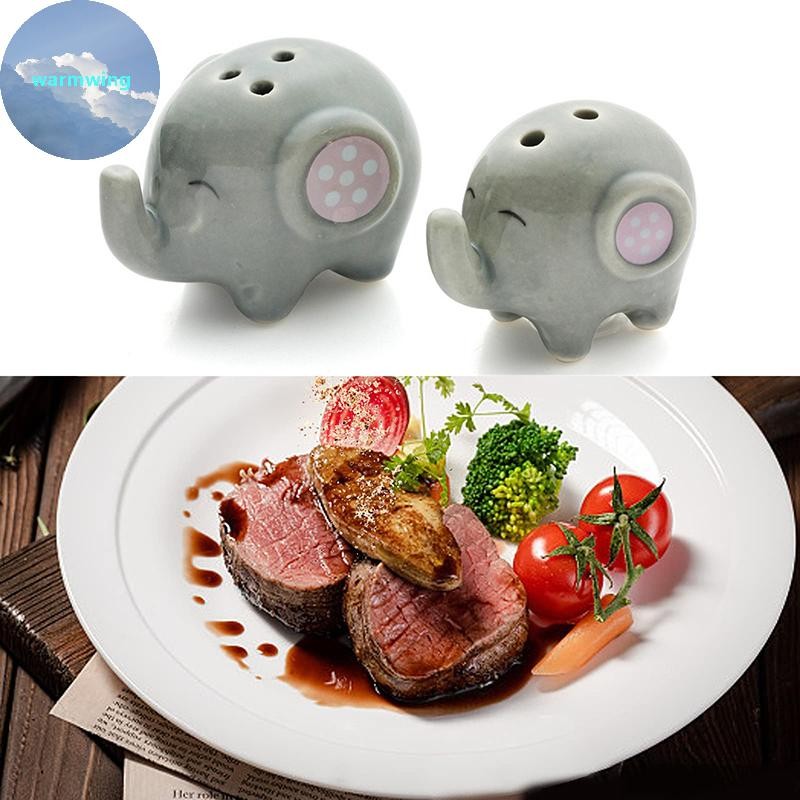 Warmwing 2 ชิ้นเซรามิคช้างเกลือและพริกไทย Shaker การ์ตูนเครื่องเทศคอนเทนเนอร์งานแต่งงานโปรดปราน ...