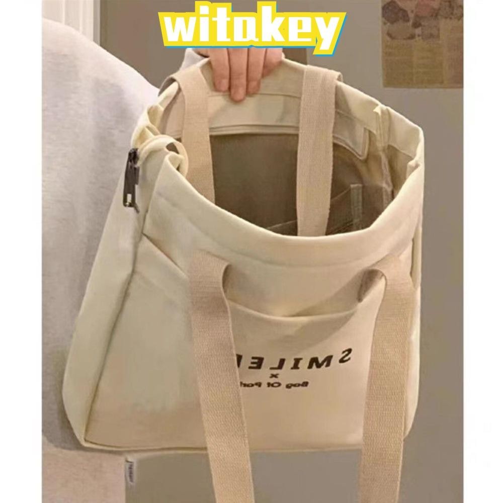 Witakey กระเป๋าสะพายไหล่ กระเป๋าถือ ผ้าแคนวาส ความจุขนาดใหญ่ แบบพกพา สไตล์ลําลอง สําหรับสตรี ...
