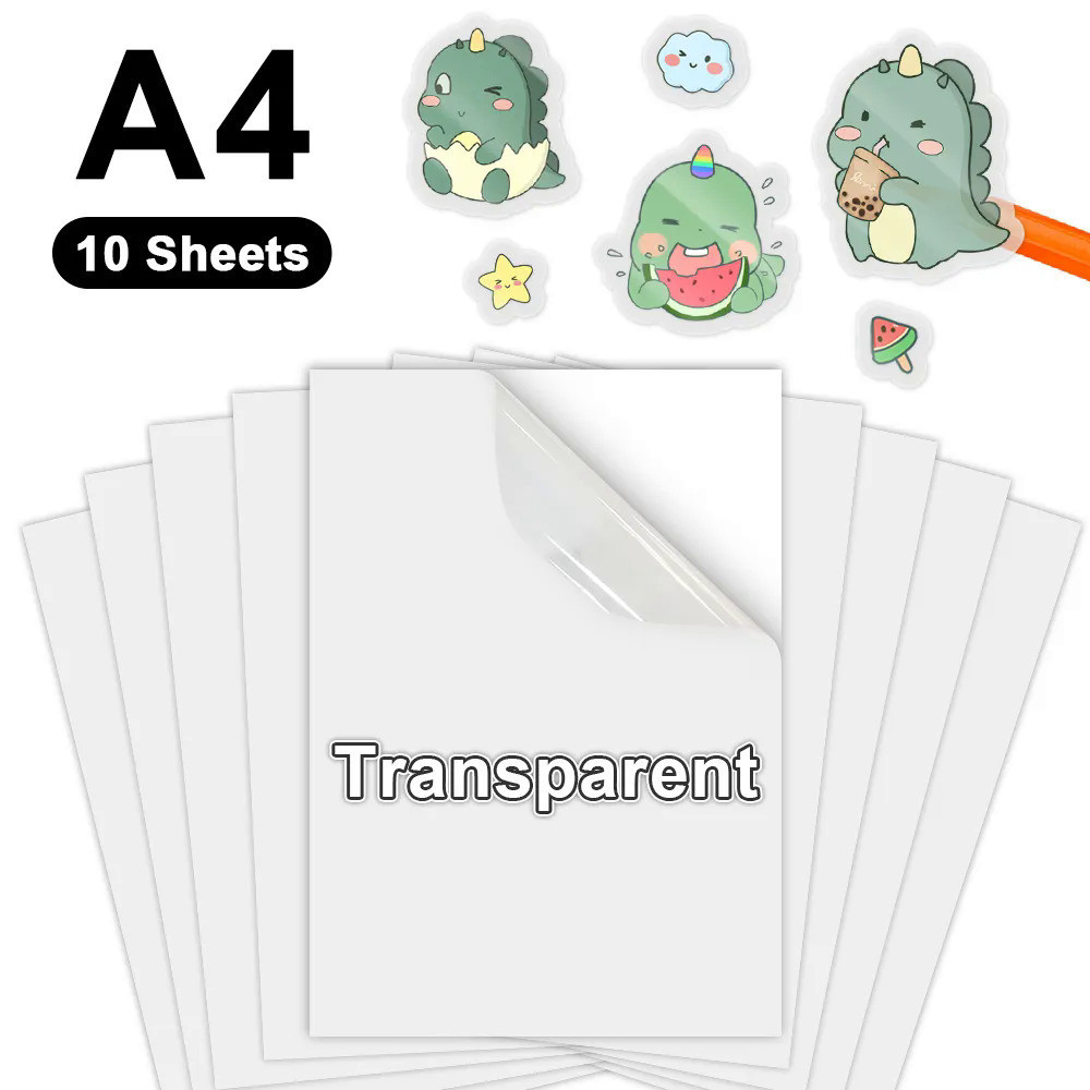 10 Sheets Transparent Printable Vinyl Sticker Paper A4 Glossy White ...