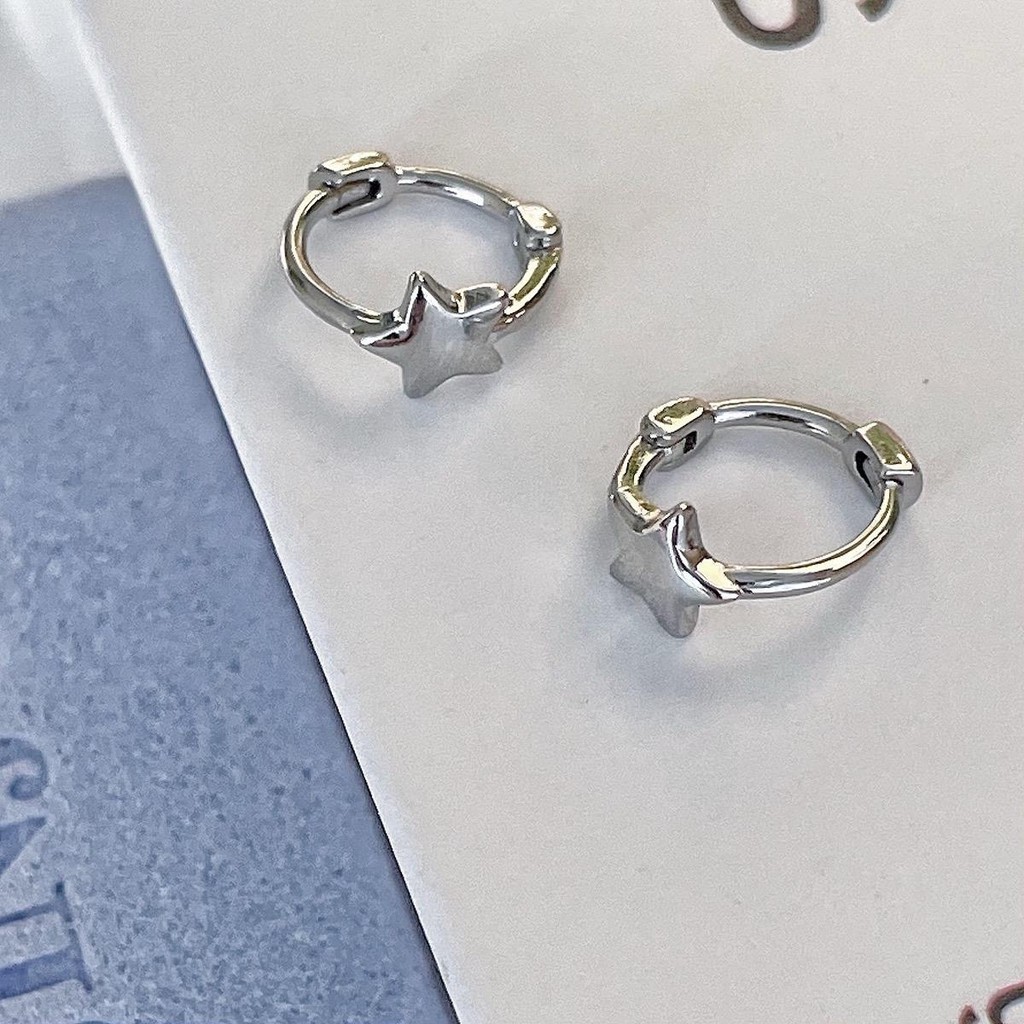 Jinjoo-S925-ต่างหูห่วงดาว เรียบง่าย simple ขนาด 8 mm. so cute | Shopee Thailand