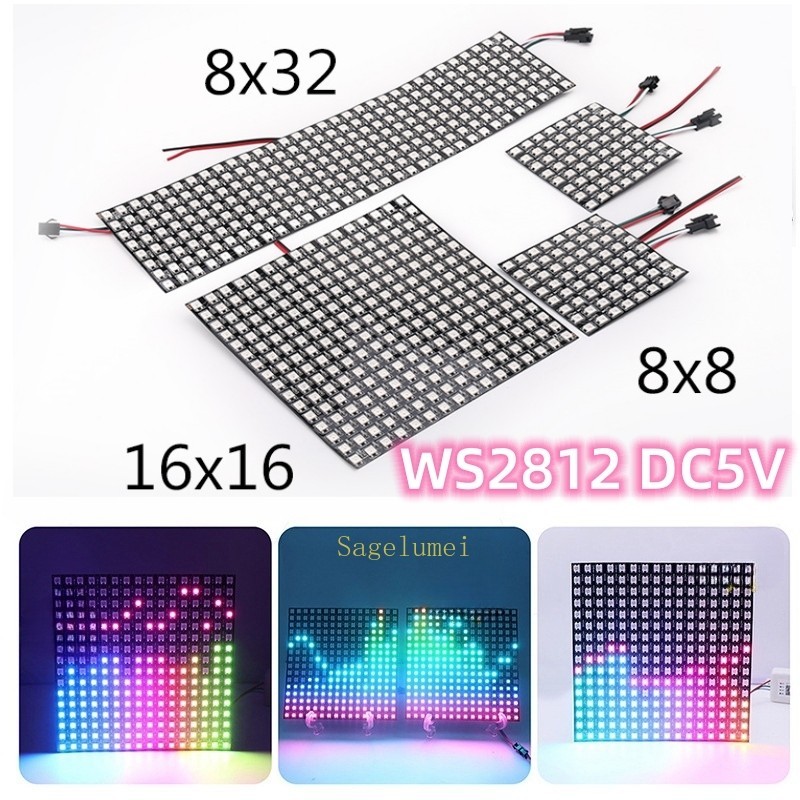 Dc5v WS2812 LED ดิจิตอลยืดหยุ ่ นแยกแอดเดรสแผงไฟ WS2812IC 8x8 16x16 ...