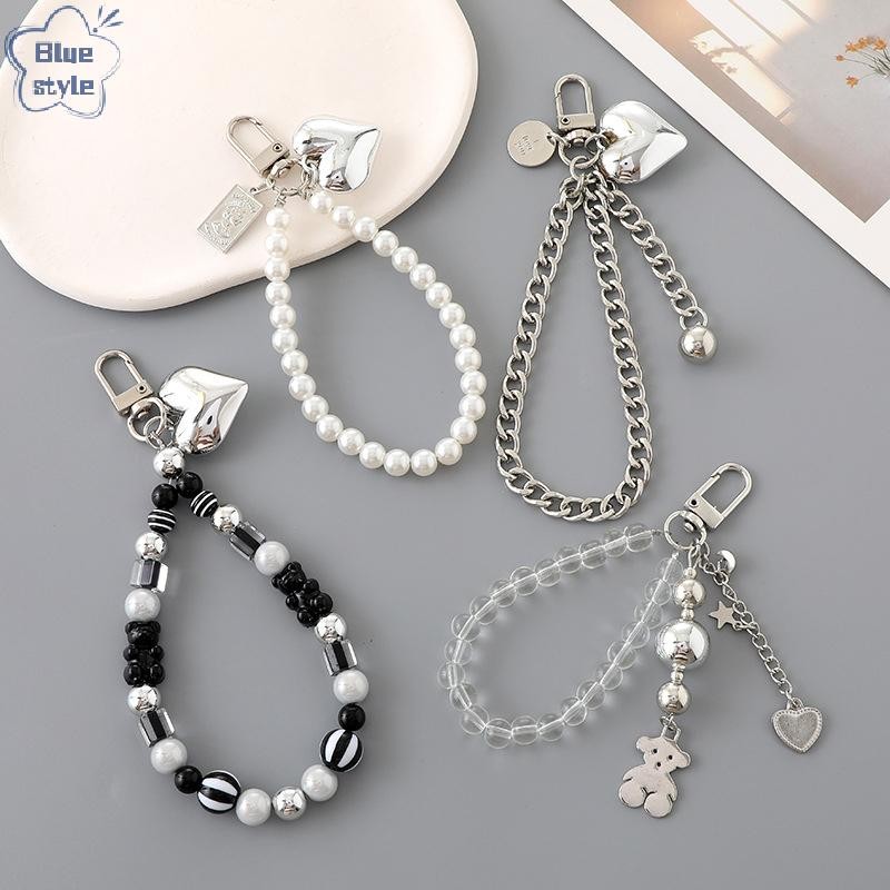 Bluestyle Ins สไตล์ Pearl Heart Key Chain ลูกปัดหมีจี้โทรศัพท์หูฟัง Charm สายรัดข้อมือกระเป๋า ...