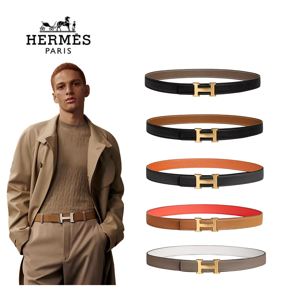 ️Hermès Mini H belt buckle & Reversible leather strap 24 mm เฮอร์มีส ...