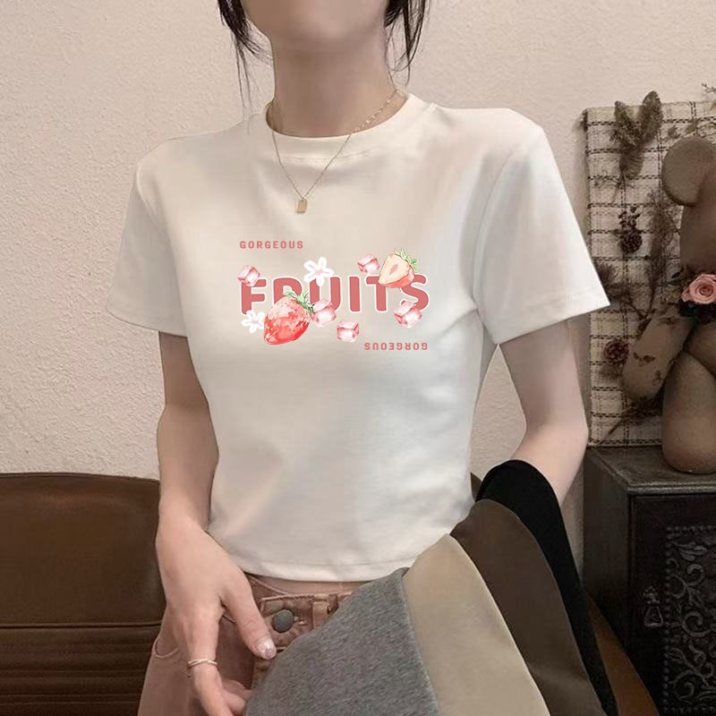 SY SHOP เสื้อยืดแขนสั้น คอกลม แฟชั่นฤดูร้อน ลายน่ารัก เสื้อยืดผู้หญิง มี2สีให้เลือก ( NO.T6 ...