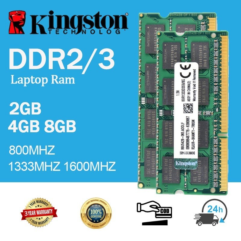 Kingston 2GB 4GB 8GB RAM DDR2 DDR3 DDR3L 800 1333 1600MHz แรมแล็ปท็อป PC2 PC3 5300S 6400S 10600S ...
