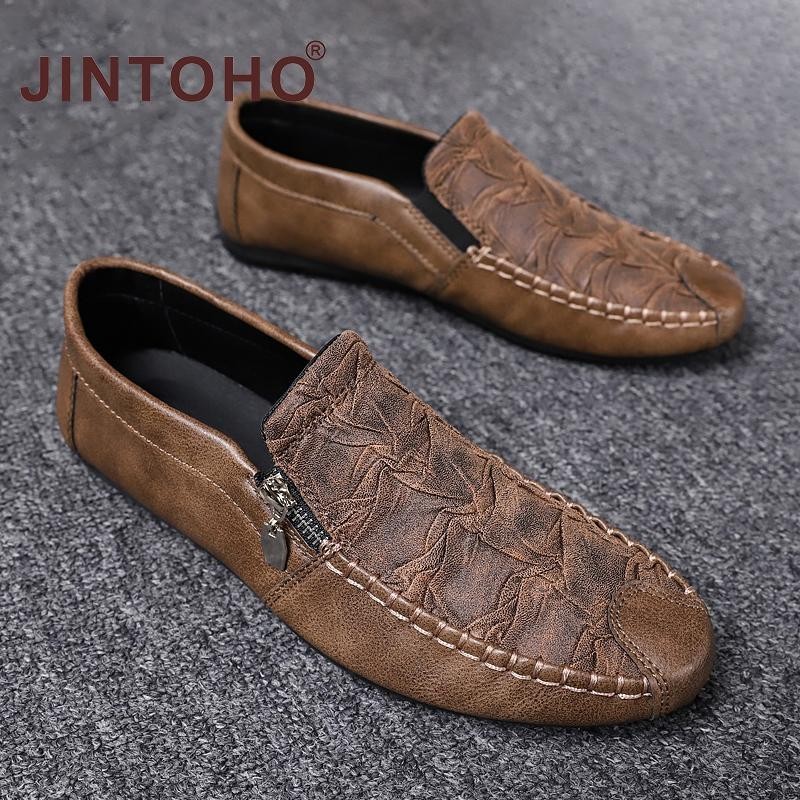 Jintoho รองเท้าโลฟเฟอร์ลําลอง หนังวัวแท้ ส้นเตี้ย แต่งซิป เหมาะกับการ ...