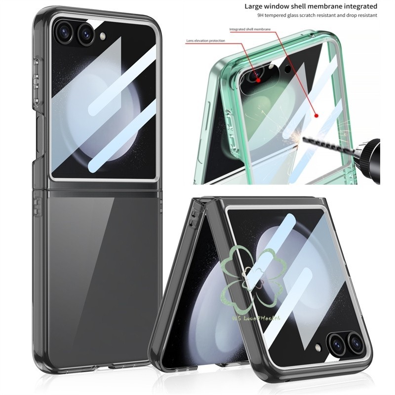 Slim Large Window Tempered Film Flip Case Samsung Galaxy Z Flip 6 Z Flip 5 Clear Casing เคสกัน ...