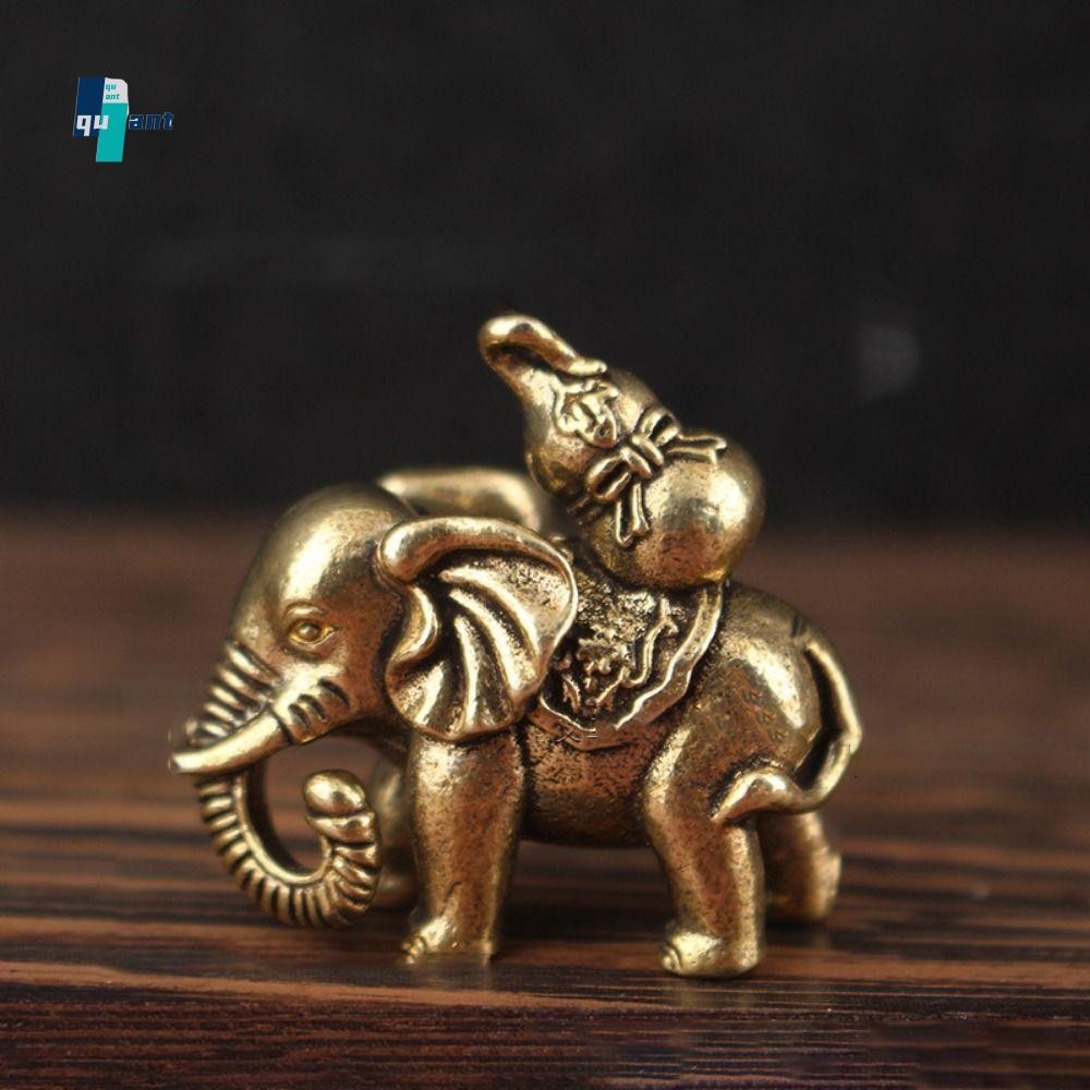 Quantumsky ช้างทองเหลือง Miniatures, Gourd of Wealth Solid Lucky Elephant รูปปั้น, Retro ...