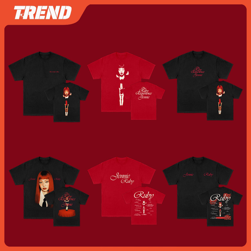 Kpop JENNIE Ruby Merch ผ้าฝ้ายเสื้อยืด Vintage Street หลวมพิมพ์แขนสั้น ...