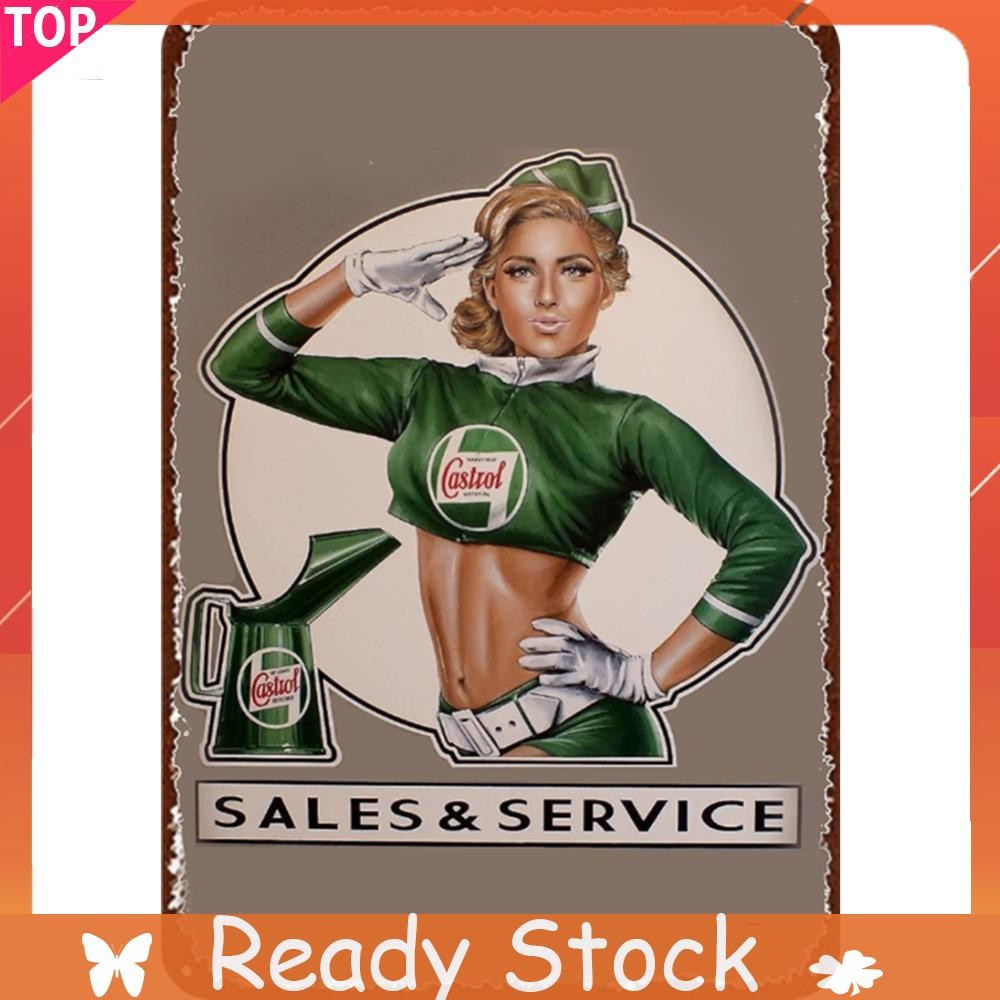 Vintage Metal Plate Castrol Girl ภาพวาดเหล็กสี่เหลี่ยม Wall Art ...