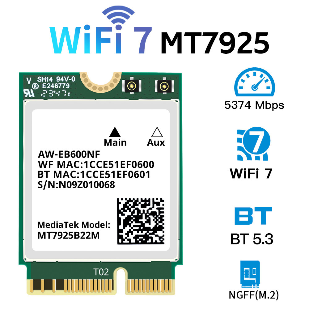 Wi-fi 7 MT7925 M.2 การ์ด Lan ไร้สาย 5400Mbps คีย์ E 2.4G 5G 6G BT5.3 การ์ดเครือข่าย Wifi อะแดปเต ...