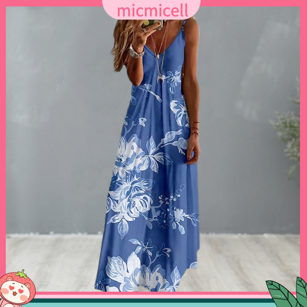 Mic _ Beach พิมพ ์ ชุดพิมพ ์ ลาย Boho ดอกไม ้ พิมพ ์ Maxi ชุดสําหรับผู ...