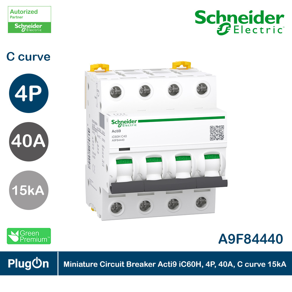 Schneider MCB 40A 4P iC60H C-curve Acti9 Miniature Circuit Breaker เซอร์กิตเบรกเกอร์ | A9F84440 ...