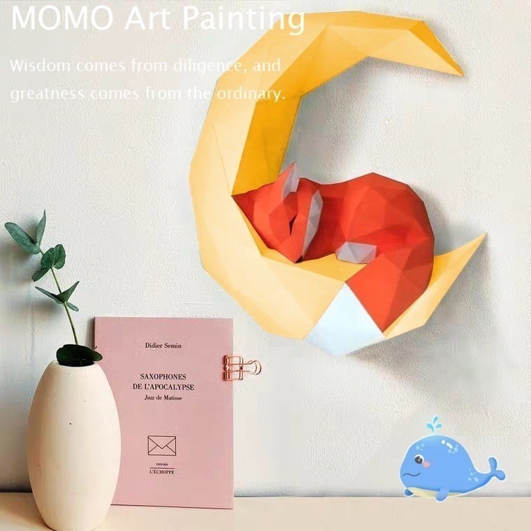 Momo K2 สามมิติเรขาคณิตกระดาษรุ่น Moon Fox สัตว์แขวนผนัง 3d กระดาษ DIY ...