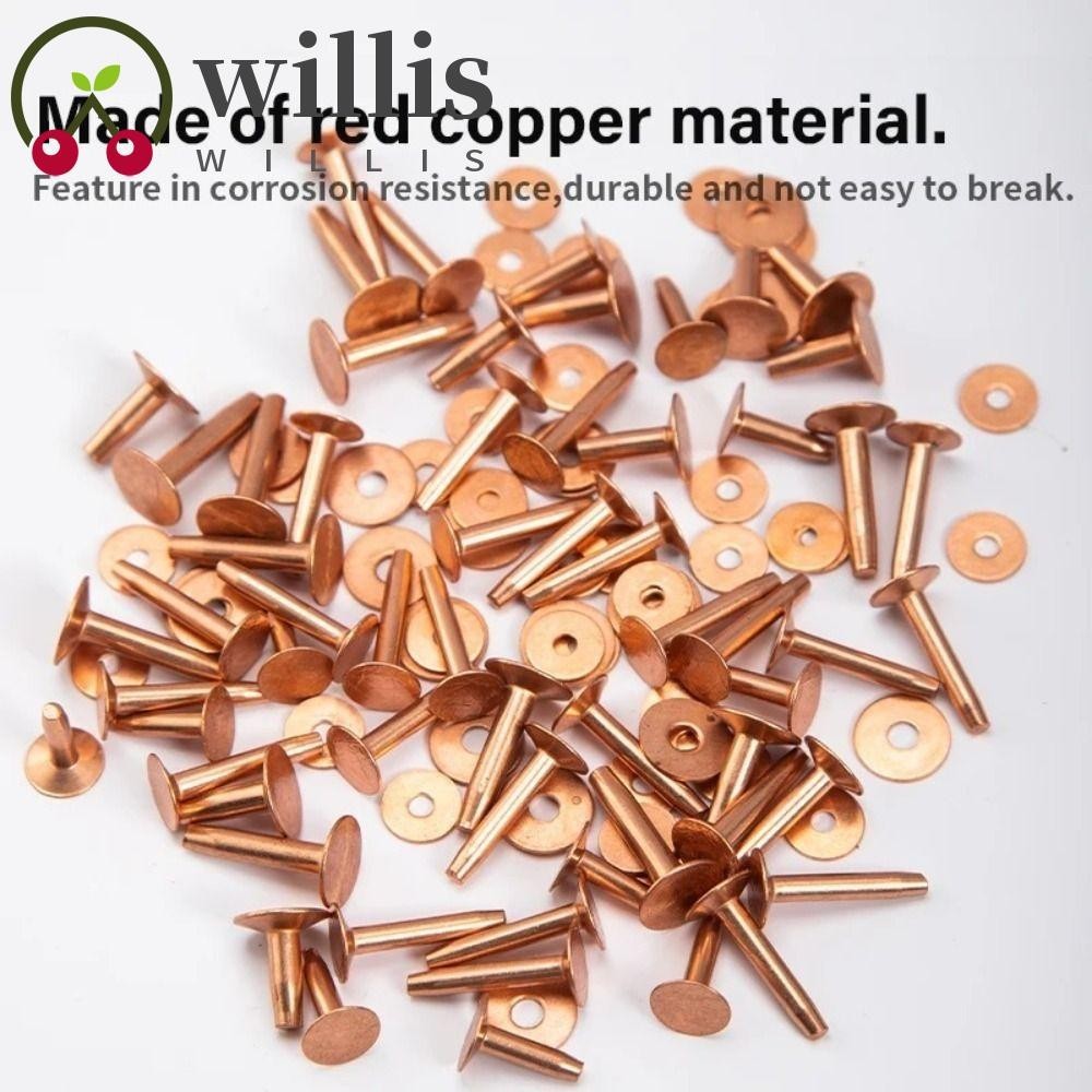 Willis 100 pcs ทองเหลือง Rivets, กับ Burrs Studs ถาวร Tack หนัง Rivets, ปลอกคอ Fasteners Craft ...