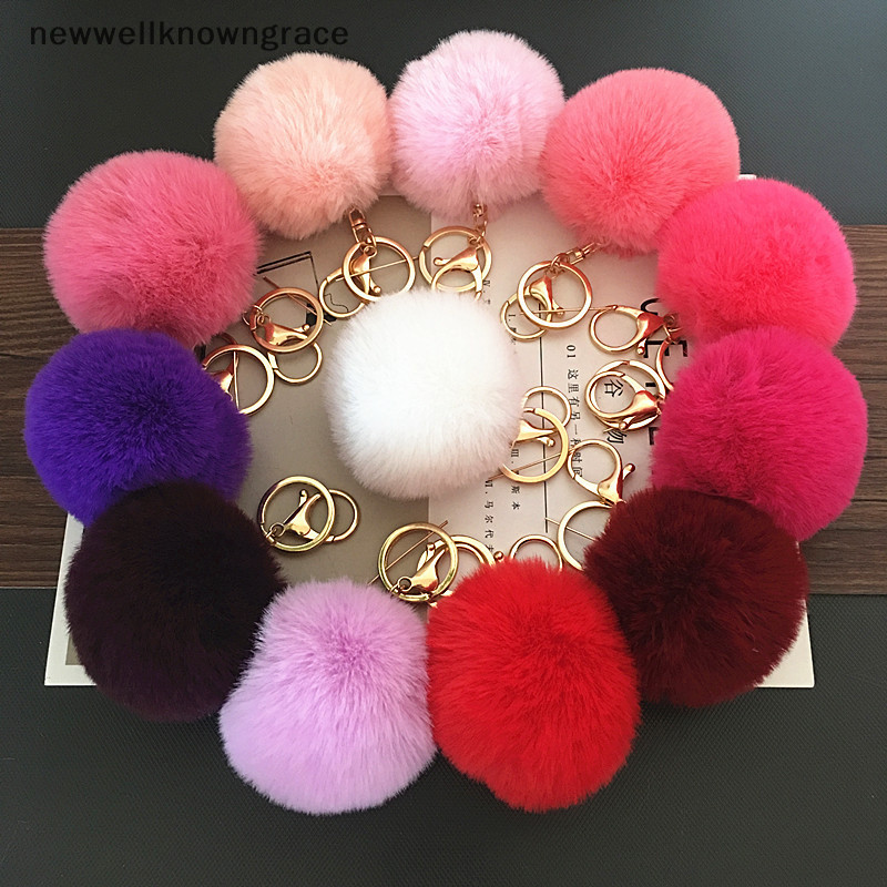 Newwellknowngrace 8 ซม.น่ารัก Key Soft Fluffy Fur Ball พวงกุญแจ Fluffy Key Chains Trinkets Pom ...