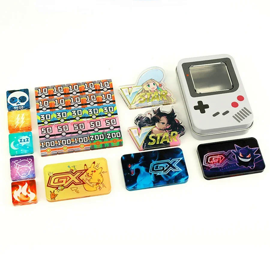 Pokemon PTCG Acrylic Board Game Card Health Damage Indicator Box Dice ...