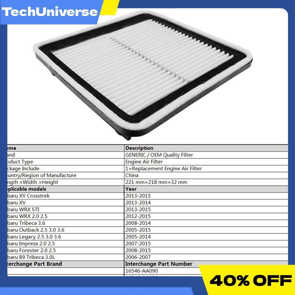 เหมาะสําหรับ Subaru Impreza XV Legacy Outback WRX รถกรองอากาศ 16546 ...