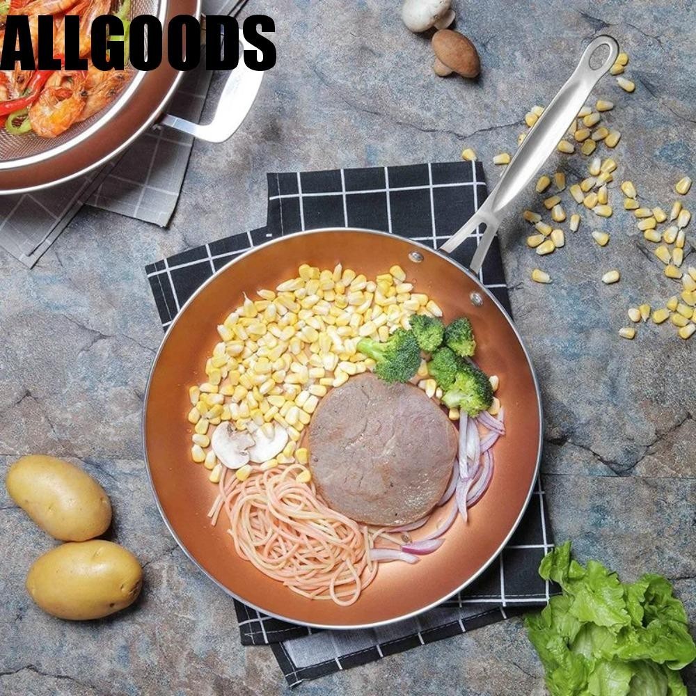 Allgoods กระทะทองแดง, กระทะซอสแบบไม่ติดอลูมิเนียม, กระทะทําอาหารทรงกลมขนาด 8/10/12 นิ้วอาหารเช้า ...