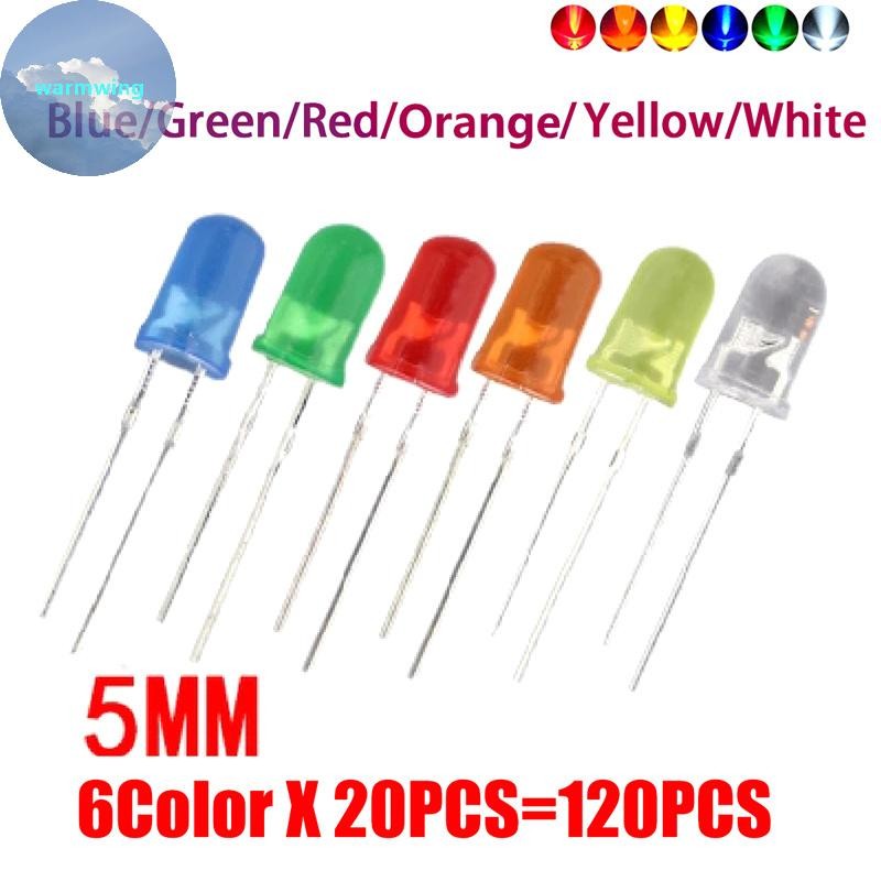 Warmwing 120 ชิ้น 5 มิลลิเมตร LED ไดโอด Muticolor แสงสีขาวสีเหลืองสีแดงสีเขียวสีฟ้าสีส้มสารพัน ...