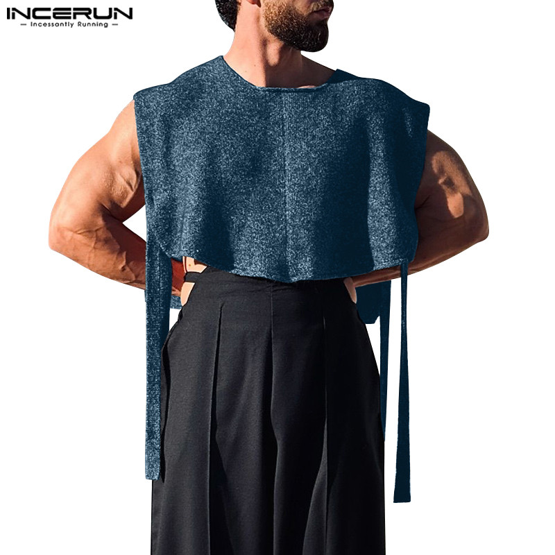 Incerun Men Vintage Fashion Round Neck Deconstructed Design Cropped ...