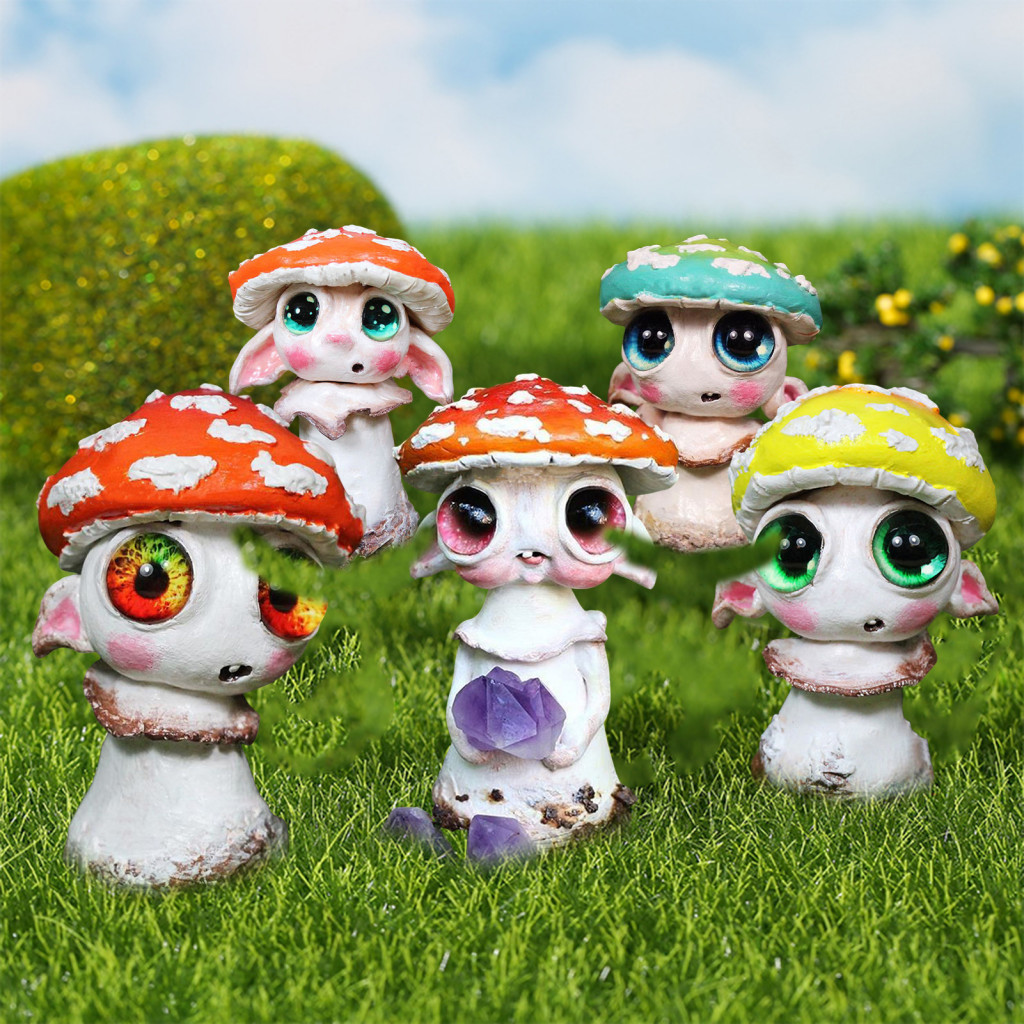 Redbuild| ฟิกเกอร์เรซิ่น รูปปั้นเห็ดเอลฟ์น่ารัก เพ้นท์มือ สําหรับตกแต่ง ...