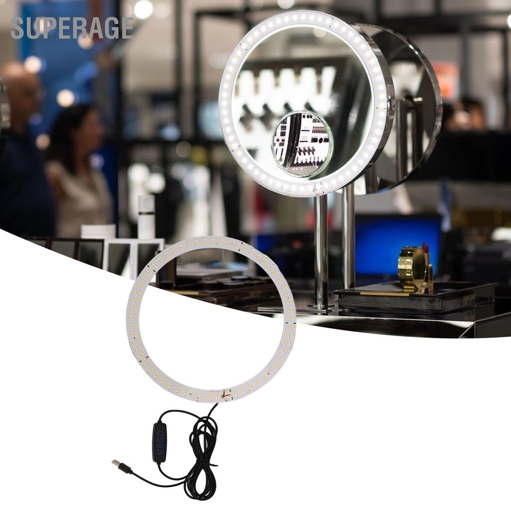 Superage ไส้ตะเกียงไฟ LED วงกลม 25 ซม. 10 ความสว่าง 3 อุณหภูมิสีพร้อมพอร์ต USB 3200-6500K ...