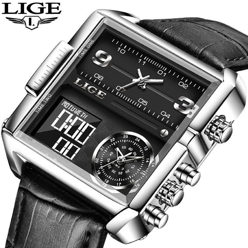 LIGE Jam tangan lelaki Men's Watch LIGE Fashion Business Leather ...