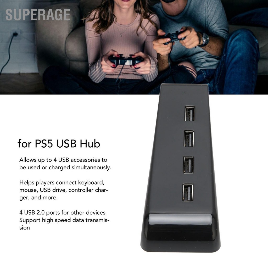 Superage สำหรับ PS5 USB Hub ความเร็วสูง 4 พอร์ต 2.0 Extender Charger ...