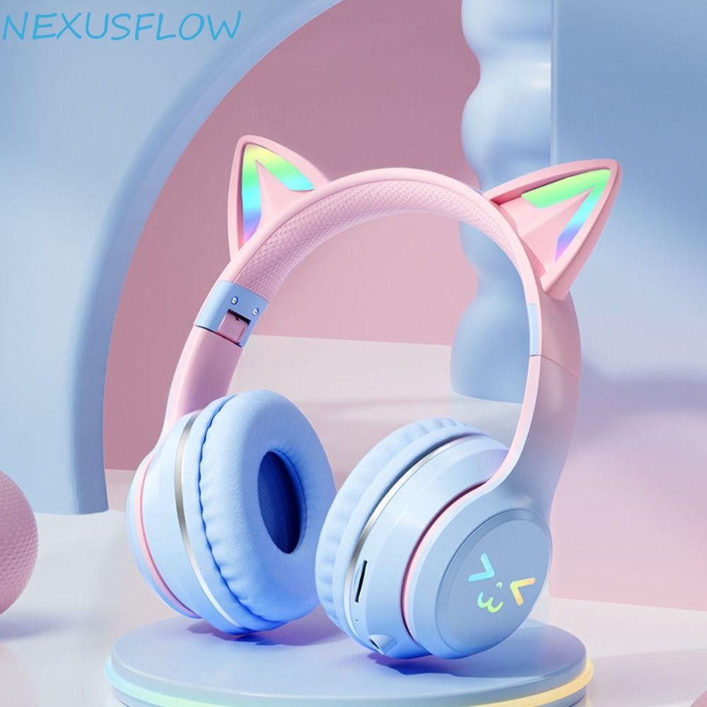 Nexusflow หูฟังบลูทูธหูแมว, หูฟังไร้สาย ABS Gradient, หูแมวป้องกัน Luminous RGB หูแมวหูฟังแบบ ...