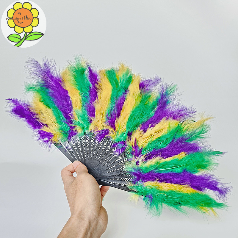 Sunshop พัดลมพับ Soft Fluffy Lady Burlesque งานแต่งงานมือชุดแฟนซีเครื่องแต่งกายเต้นรําสามสีพัดลม ...