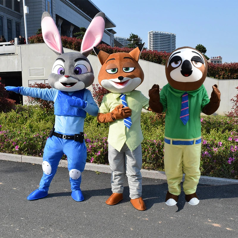 Fox Nick Sloth และ Zootopia กระต่าย Judy การ์ตูนตัวอักษร Mascot เครื่อง ...