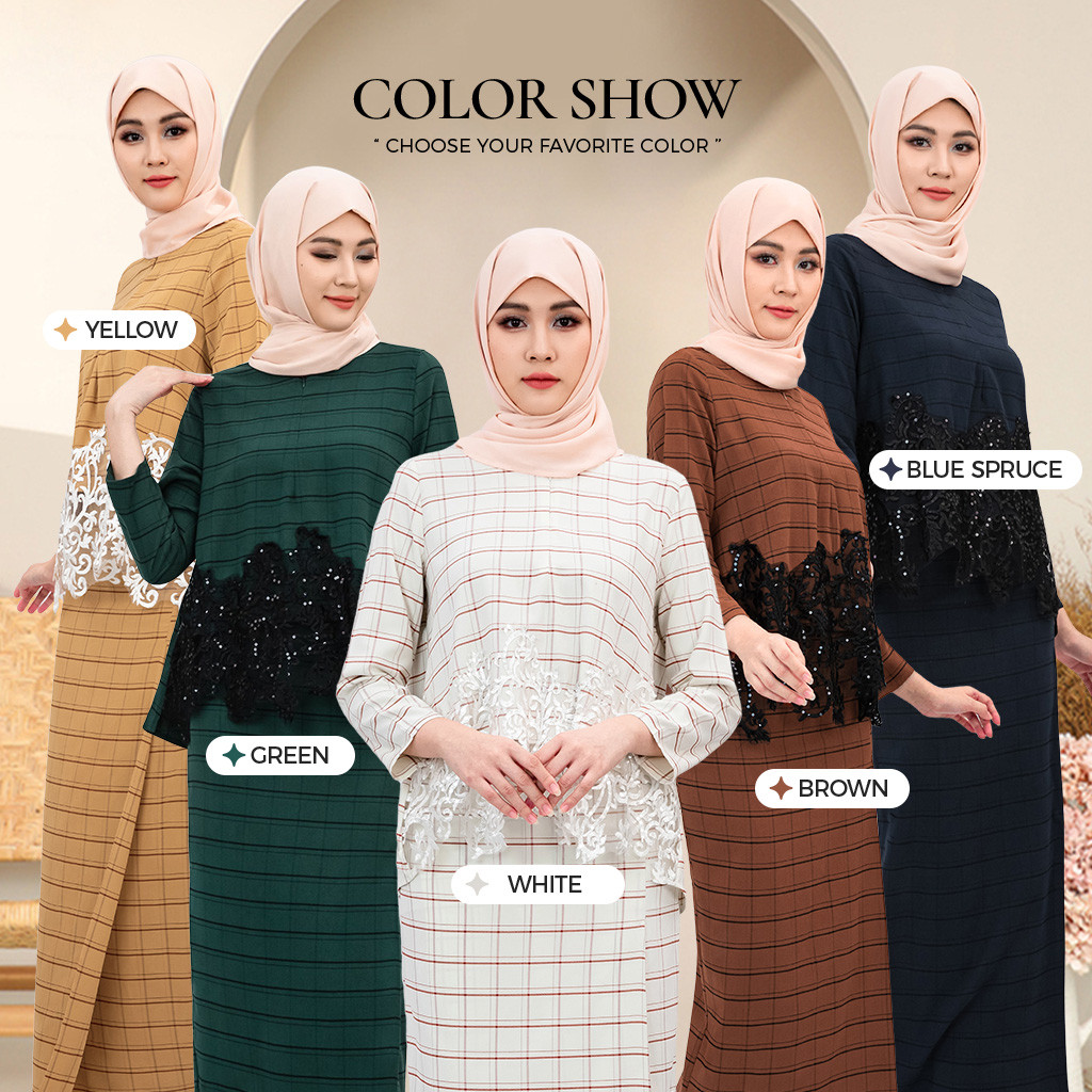 Soraya ลูกไม้ Kurung Sulam ลูกไม้ Baju Kurung Moden สีดําลายสก๊อต ...