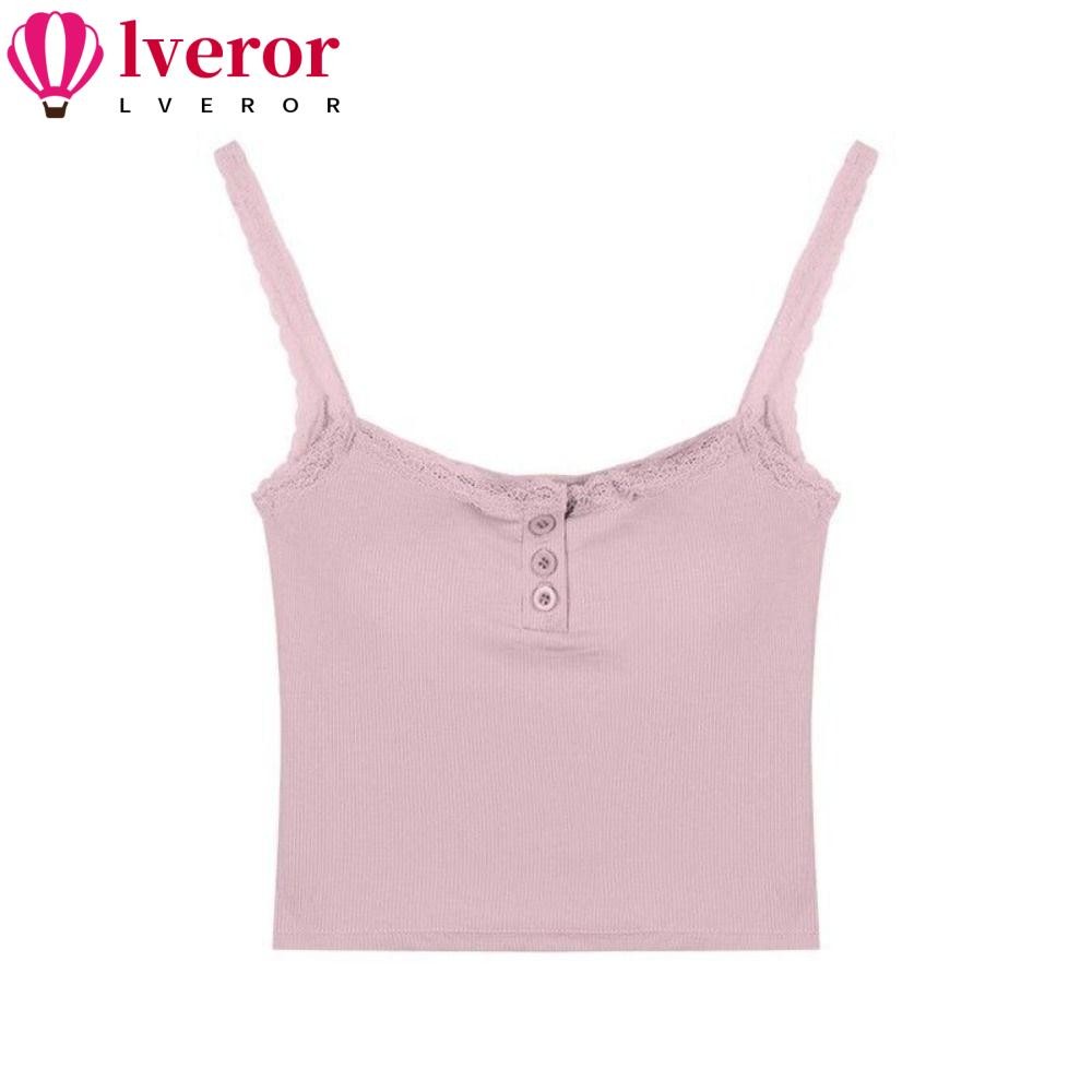 เสื้อสายเดี่ยว LVEROR, ถังผู้หญิงสไตล์ Lust หวาน, เสื้อครอปลูกไม้ด้านหลังที่สวยงามแบบครบวงจร ...