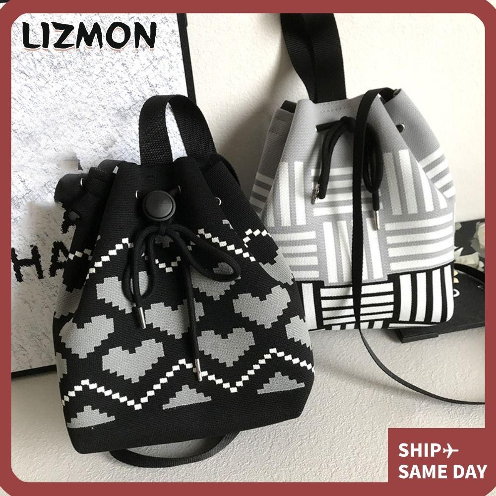 Lizmon Drawstring Knit Bag, Open Drawstring Knot Wrist Bag, กระเป ๋ า ...