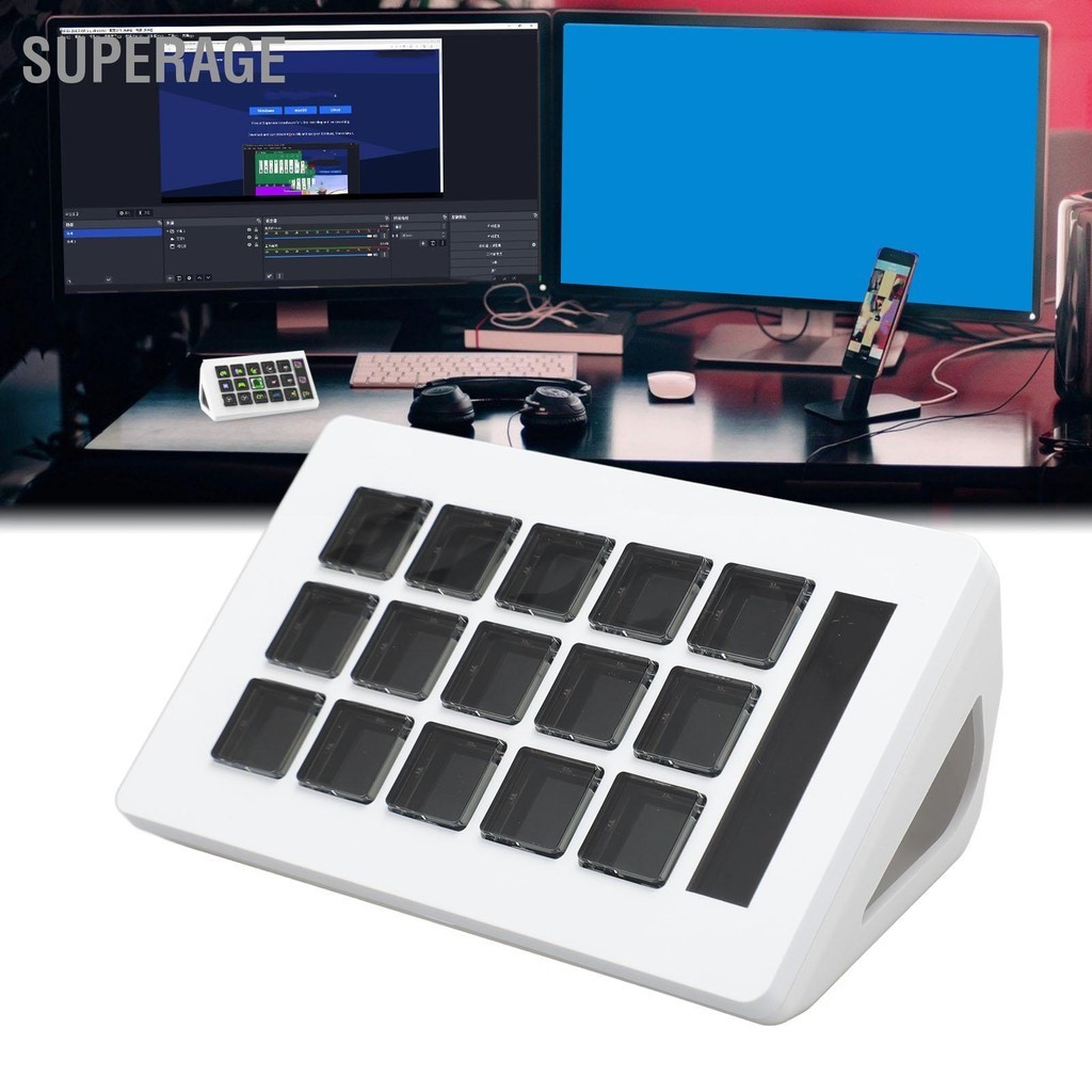 Superage 15 Key Visual Keyboard Professional Macro LCD Custom for Stream Deck Supports OBS ...