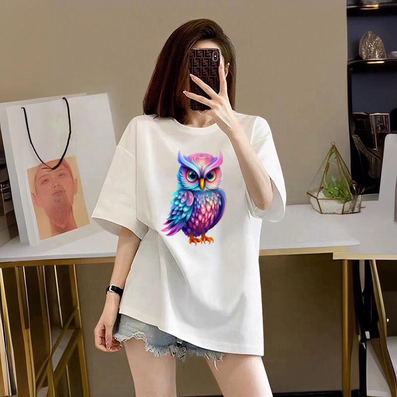 Shop_mkl เสื้อยืดแขนสั้น แฟชั่น งานพิมพ์ ลายนกฮูก ผ้านิ่มใส่สบาย สไตล์เกาหลี #9668 | Shopee Thailand