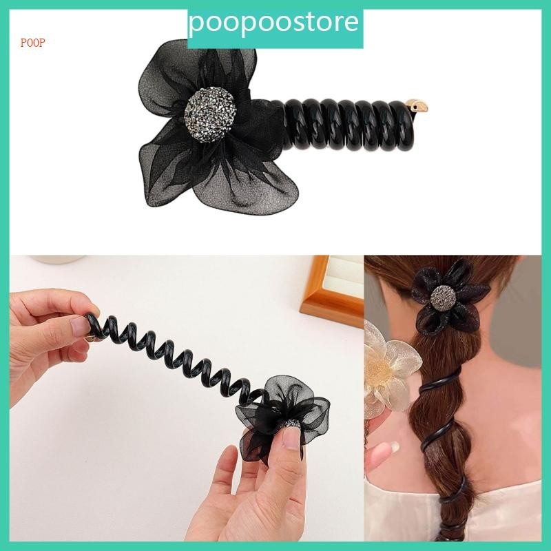 Poop ดอกไม้ผม Tie ยืดถัก Coiled หางม้าผู้ถือสายโทรศัพท์ Hair Coil ...