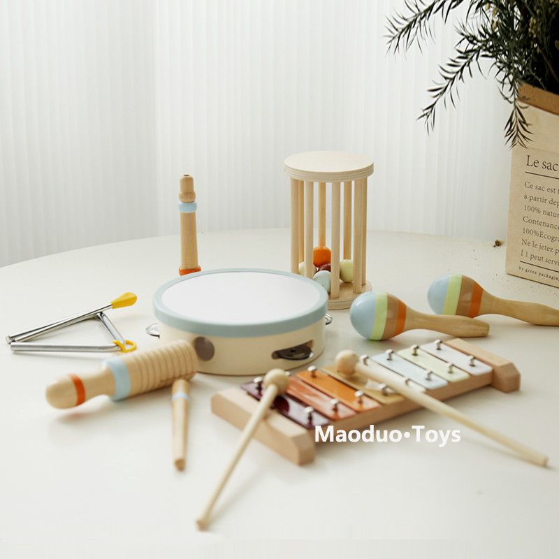 Orff เครื่องเคาะแหวนไม้มือไม้มือไม้มือเคาะมือเด็กเล่นเครื่องดนตรีไม่กี่ ...