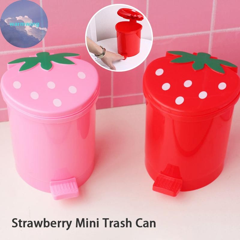 Warmwing 1 PC น่ารักสตรอเบอร์รี่ Mini ถังขยะพร้อมฝาปิดแบบพกพาตะกร้าขยะพลาสติก Home Desktop ...