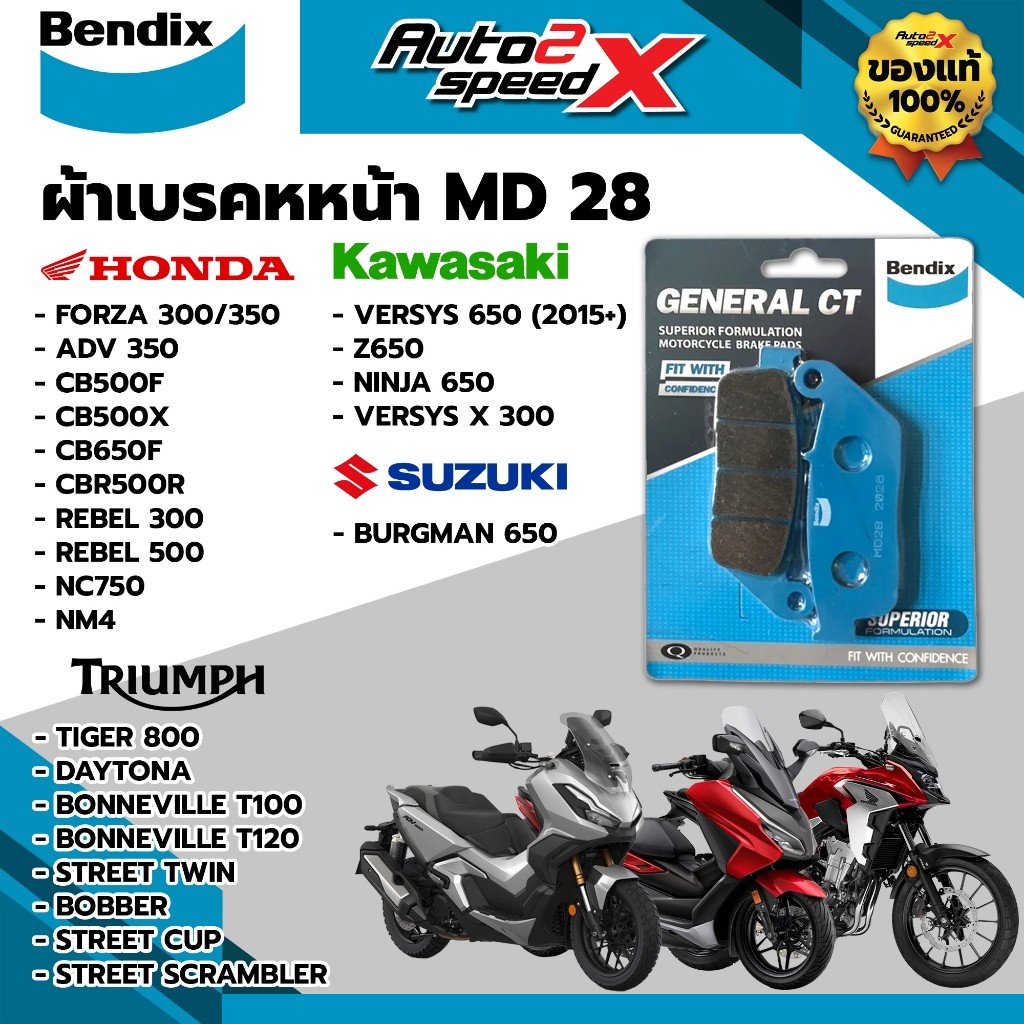 ผ้าเบรคหน้า BENDIX รหัส MD28 สำหรับ FORZA350 / ADV350 / CB500X ...