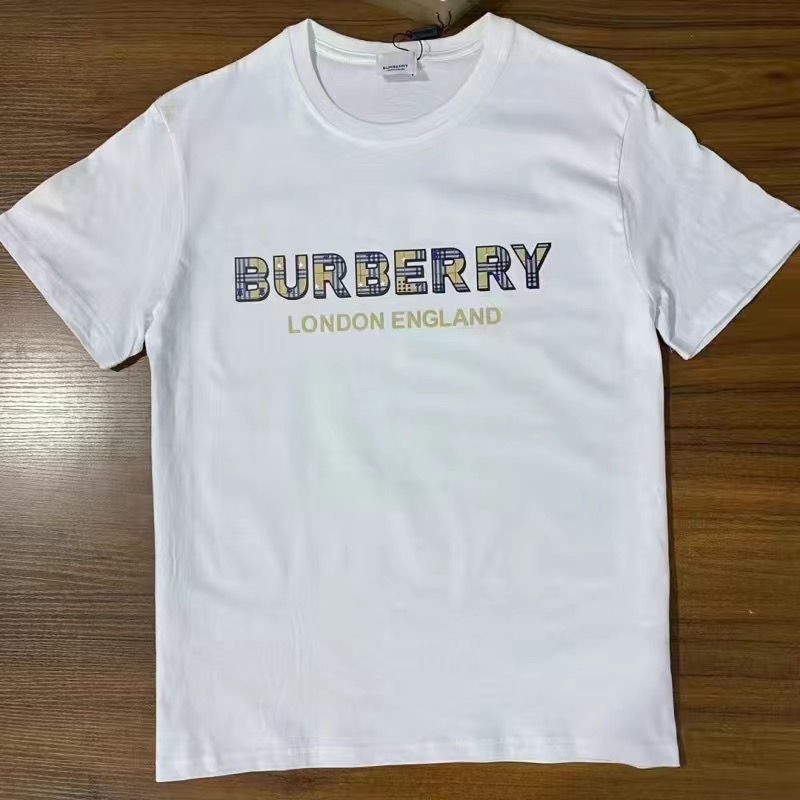 1.11-3 Bu-rbe-rry เสื้อยืดแขนสั้น คอกลม ผ้าฝ้ายแท้ ทรงหลวม สไตล์คลาสสิก ...
