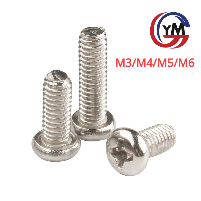 [YMH1] M3/M4/M5/M6 น็อต สกรู หัวกลม หัวแพน แฉก P+ ชุบนิกเกิล เกลียวมิล หยาบ / Pan Head Phillip ...